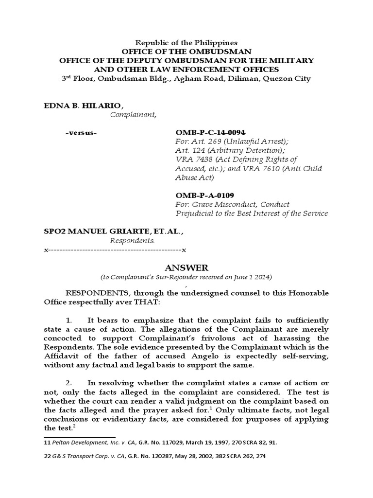 Office of The Ombudsman Office of The Deputy Ombudsman For The Military ...