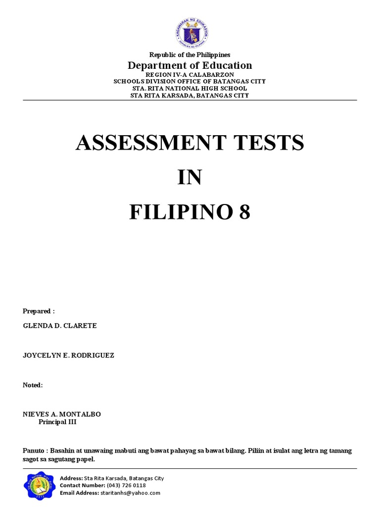 Assessment Filipino 8 | PDF