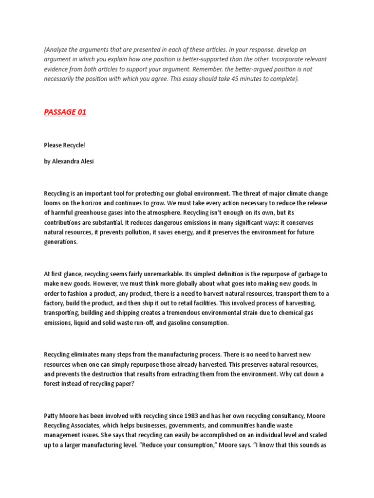 GED Essay Sample 2 | PDF | Recycling | Municipal Solid Waste