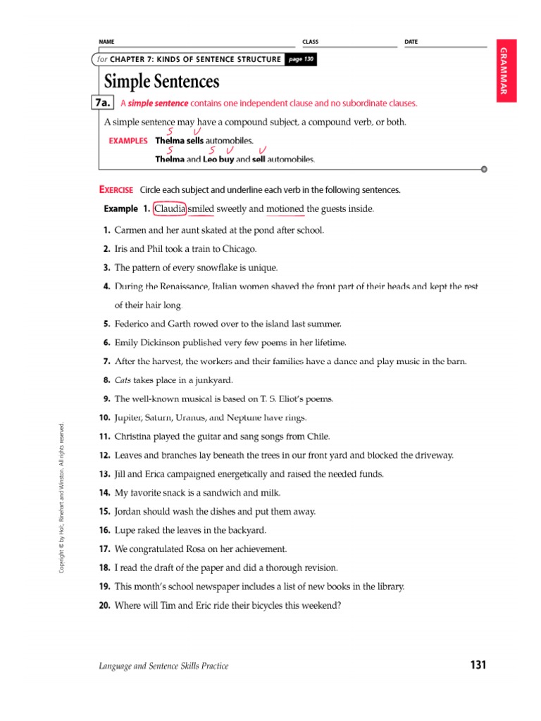 Simple Sentences Exercises-Ws-1 | PDF