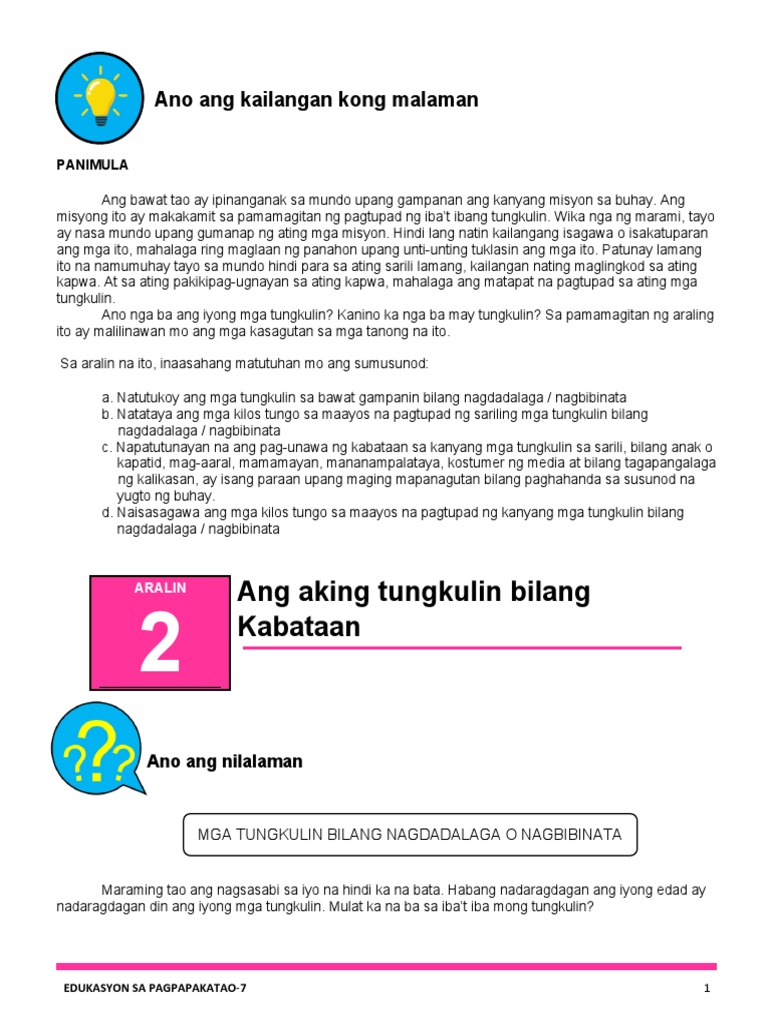 ESP 7 Module 2 Lesson 2 | PDF