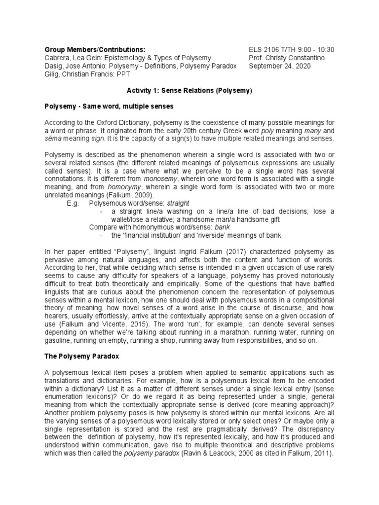 TYPES OF POLYSEMY | PDF | Lexicon | Word