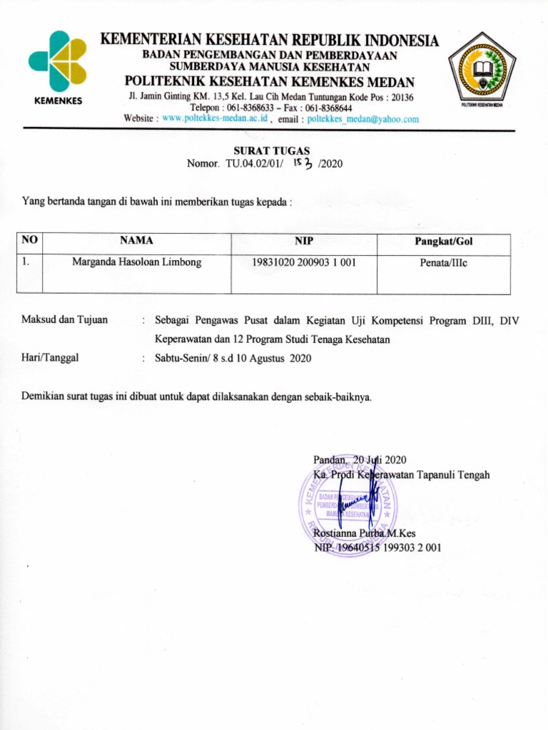 Surat Tugas PP An. Marganda Hasoloan Limbong | PDF
