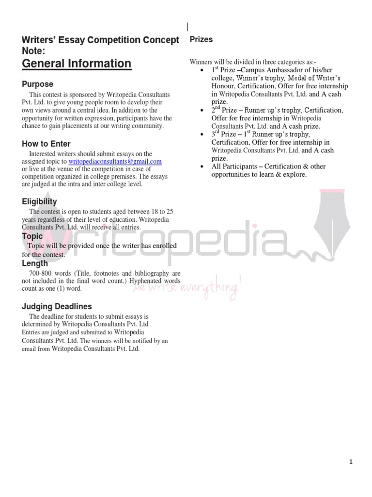 Essay Writing Competition - Concept Note PDF | PDF | Word | Phrase