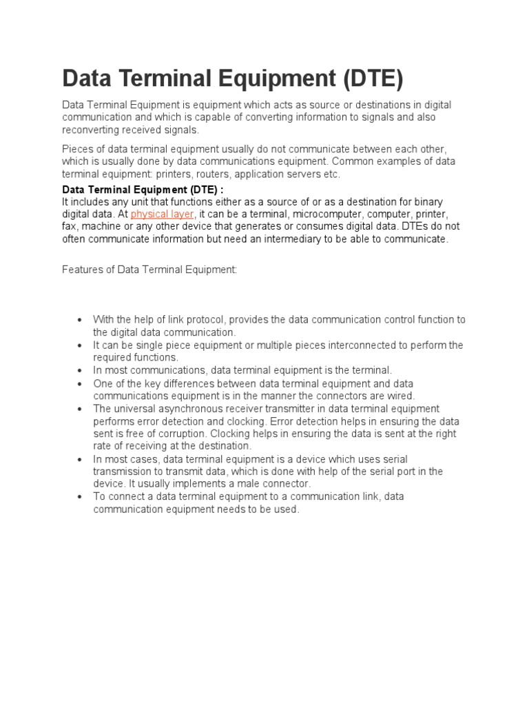 Data Terminal Equipment (DTE) | PDF | Data Transmission | Computer Network