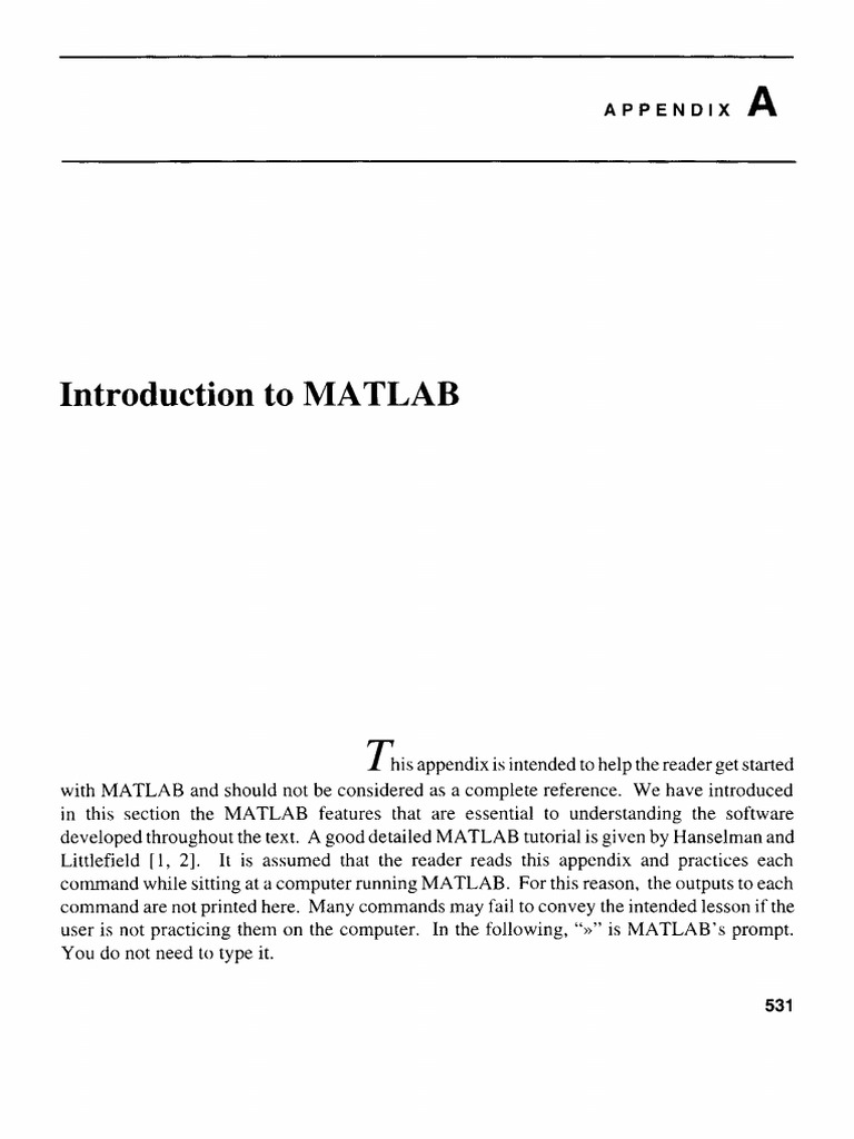 Appendix A Introduction To Matlab Pdf Pdf Matlab Matrix 