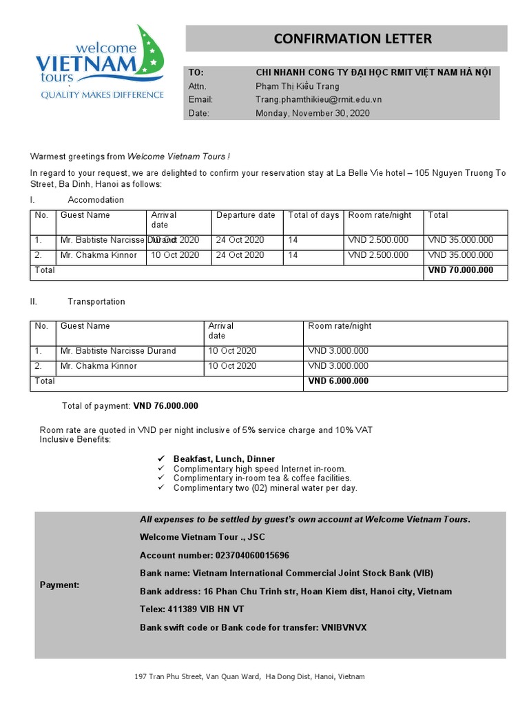 Rmit - Confirmation Letter | PDF | Hanoi | Vietnam