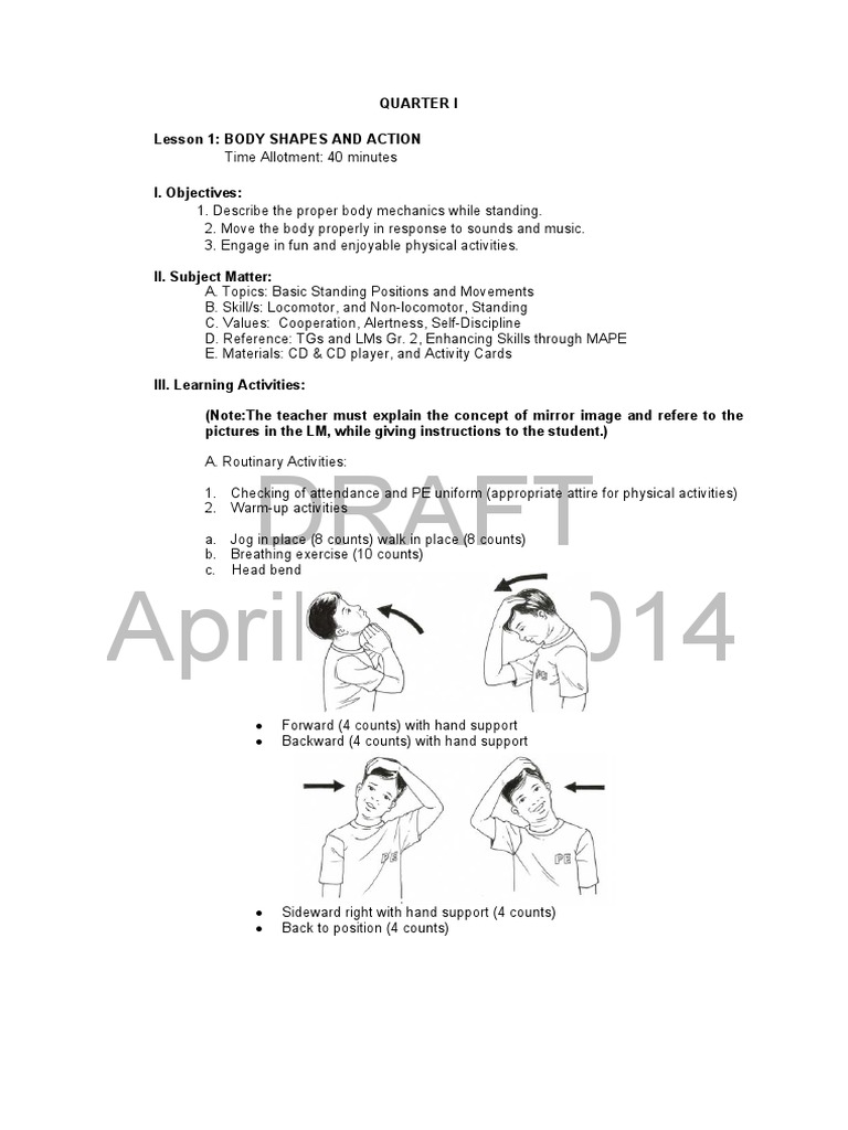 P.E Year 2 Body Shapes and Action Time All | PDF | Flexibility (Anatomy ...