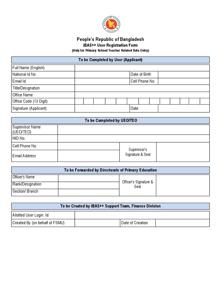 People's Republic of Bangladesh: iBAS++ User Registration Form To Be ...