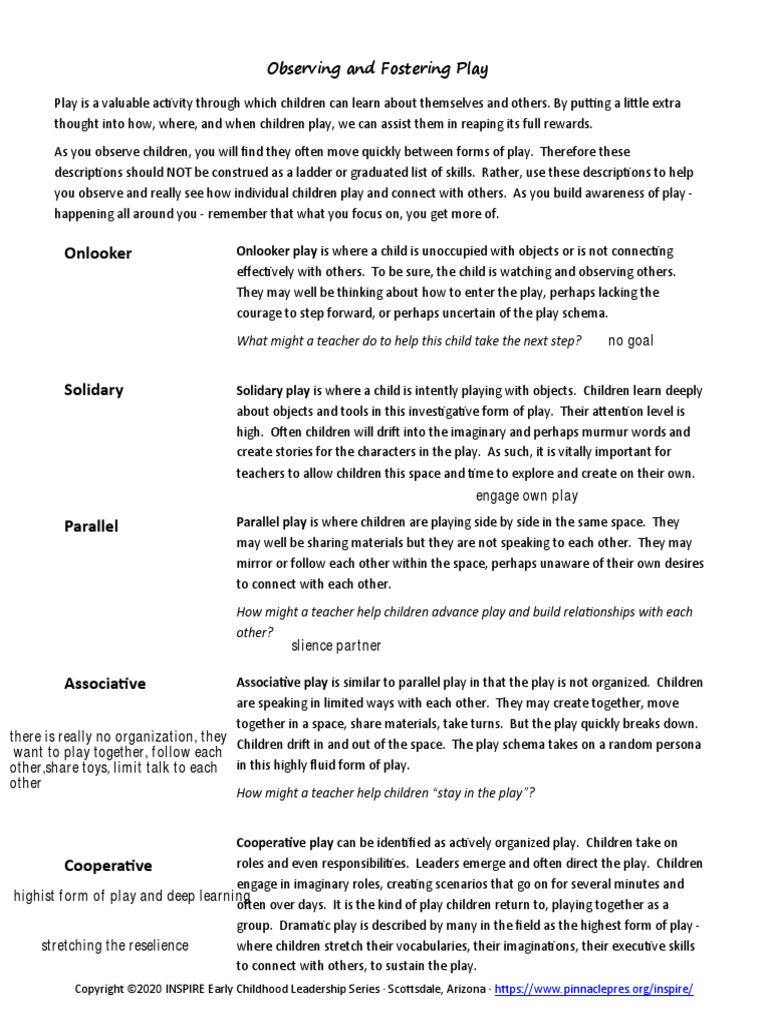Onlooker: Observing and Fostering Play | PDF | Neuropsychological ...