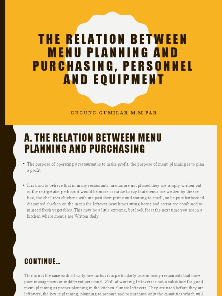 The Interconnected Relationship Between Menu Planning, Purchasing ...