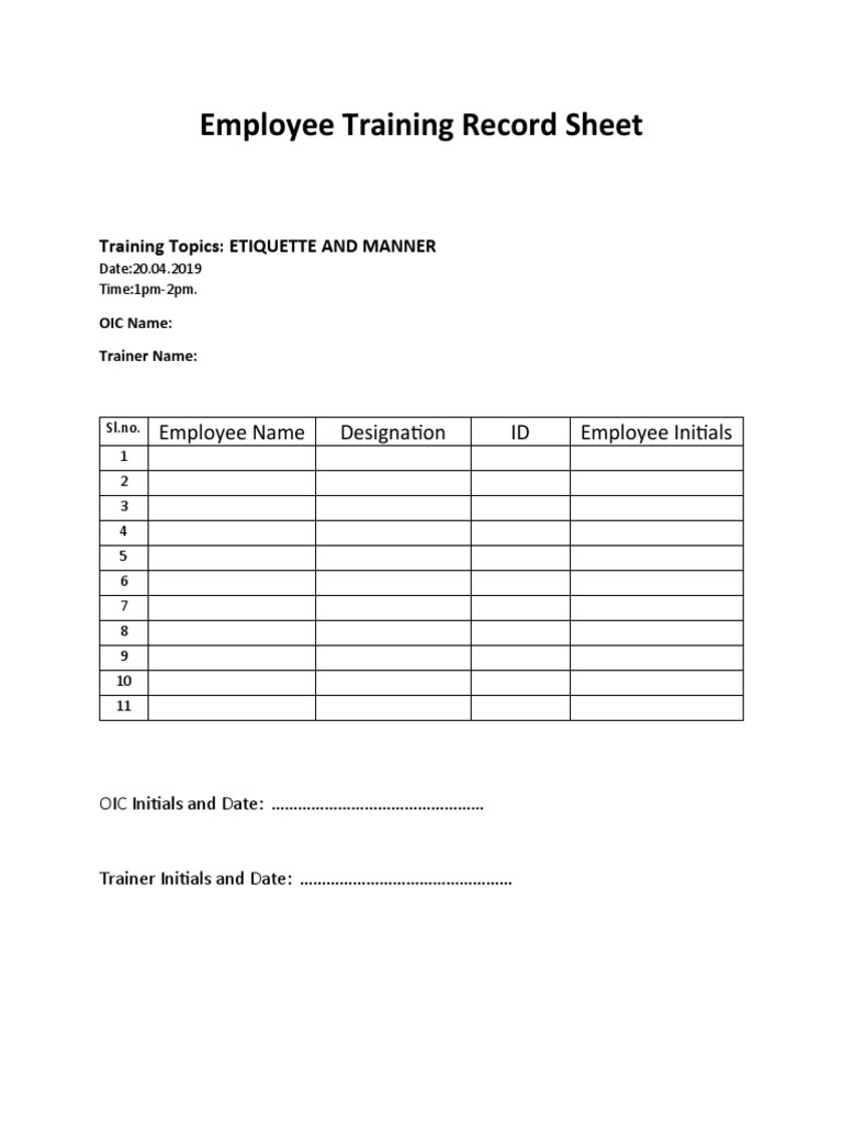 Employee Training Record Form | PDF