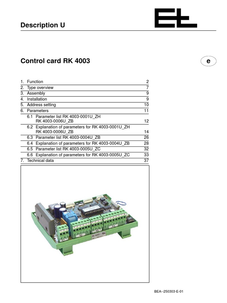 Control Card RK 4003 Manual | PDF | Control Theory | Switch