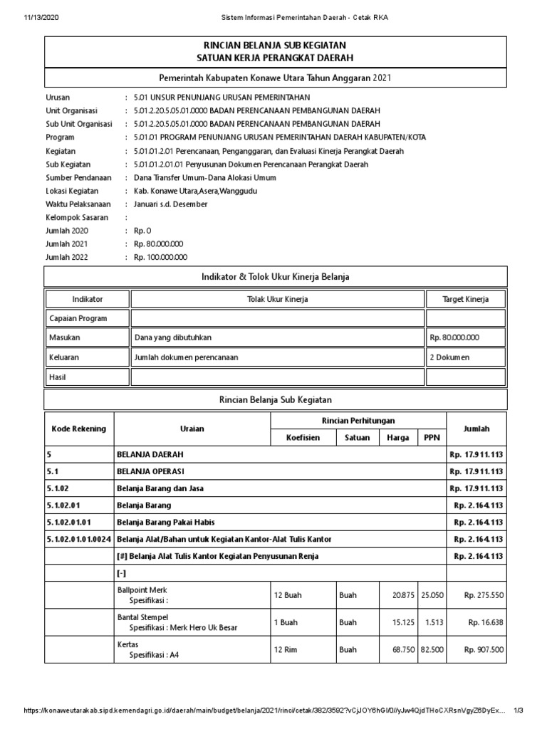 Contoh RKA Kegiatan SiPD | PDF