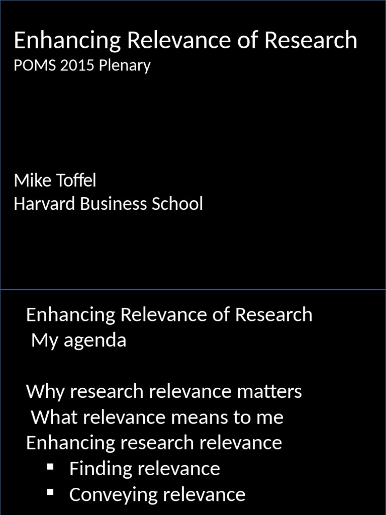 Enhancing Relevance of Research: POMS 2015 Plenary | PDF | Relevance ...