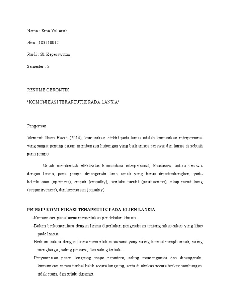 Resume Komunikasi Terapeutik Erna | PDF