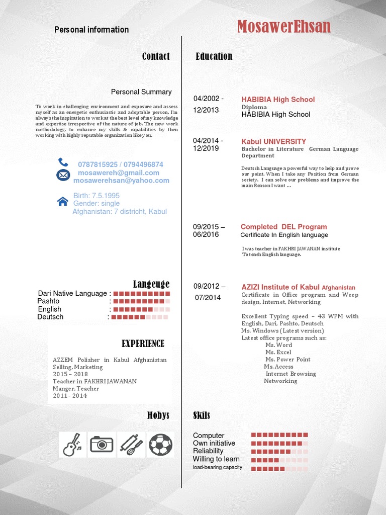 Mosawer Ehsan CV | PDF | Learning | Cognition