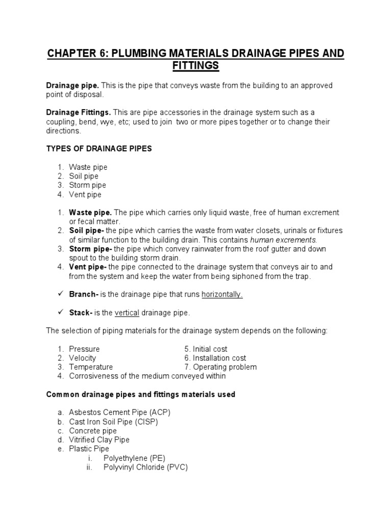 Chapter 6 Plumbing Materials Drainage Pipes and | PDF | Plumbing | Pipe ...