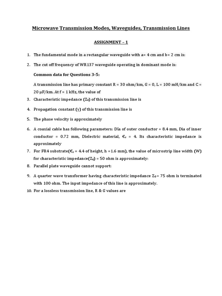 Microwave Transmission Modes, Waveguides, Transmission Lines | PDF