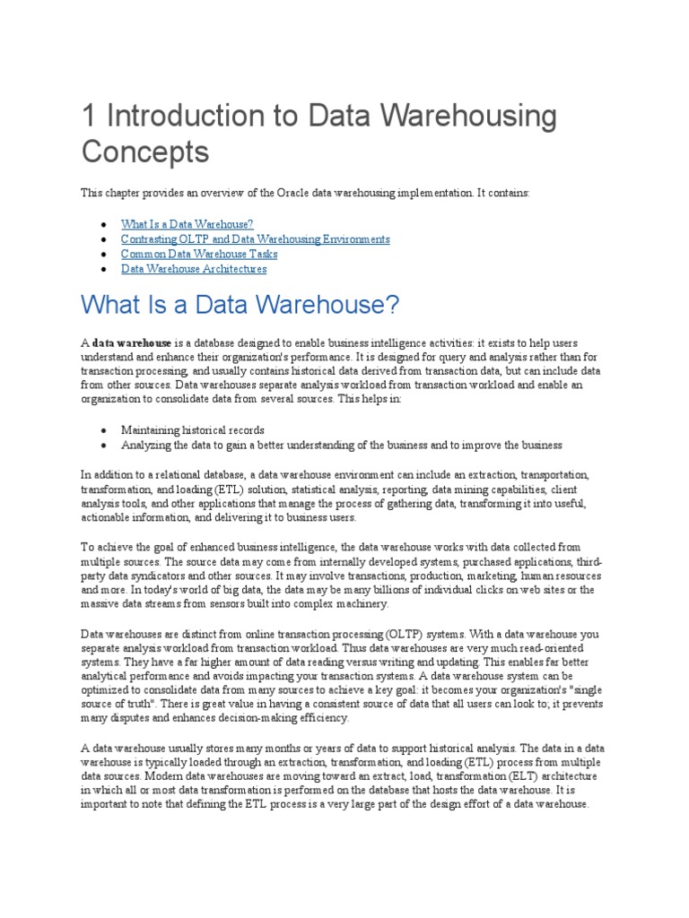 Introduction to Data Warehousing Concepts | PDF | Data Warehouse ...