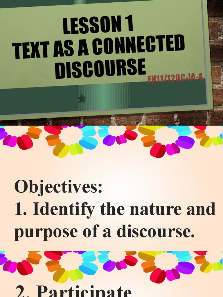 Lesson 1 Text As A Connected Discourse: EN11/12OC-IA-4 | PDF ...
