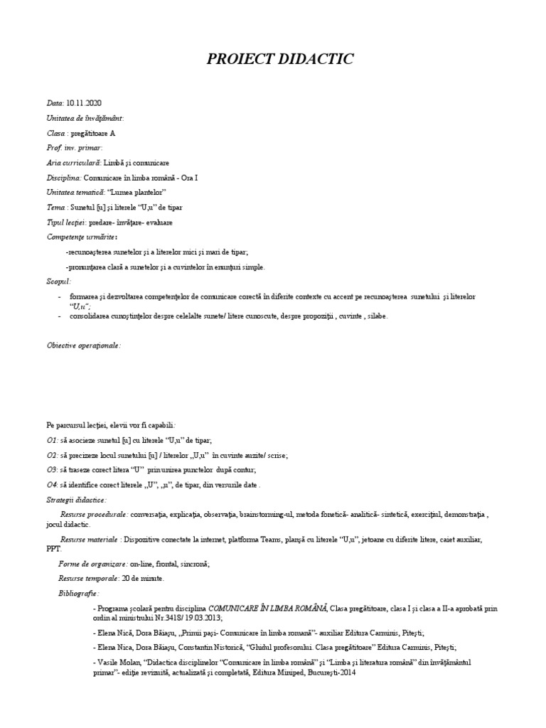 Proiect Didactic CLR - Ora I | PDF