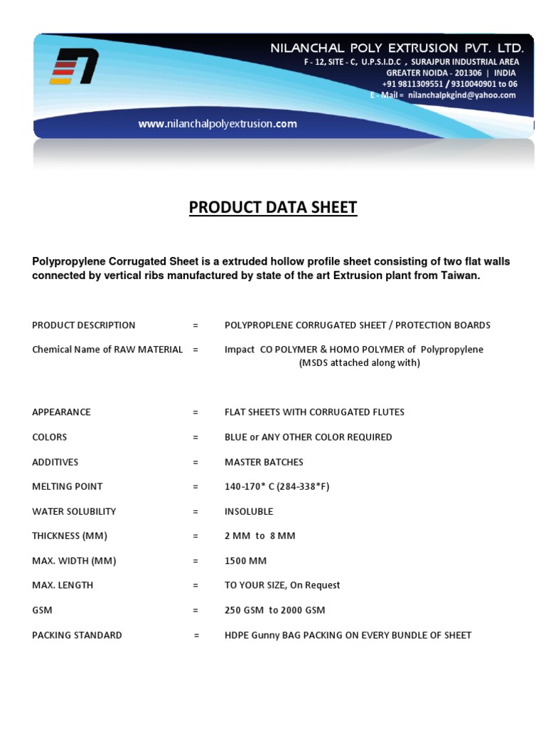 Polypropylene Protection Boards Data Sheet | PDF