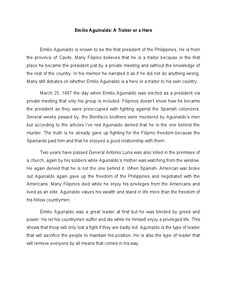 Emilio Aguinaldo: A Traitor or A Hero | PDF