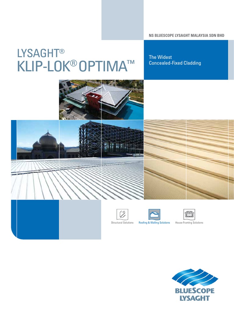 Lysaght Klip-Lok Optima | PDF | Roof | Screw