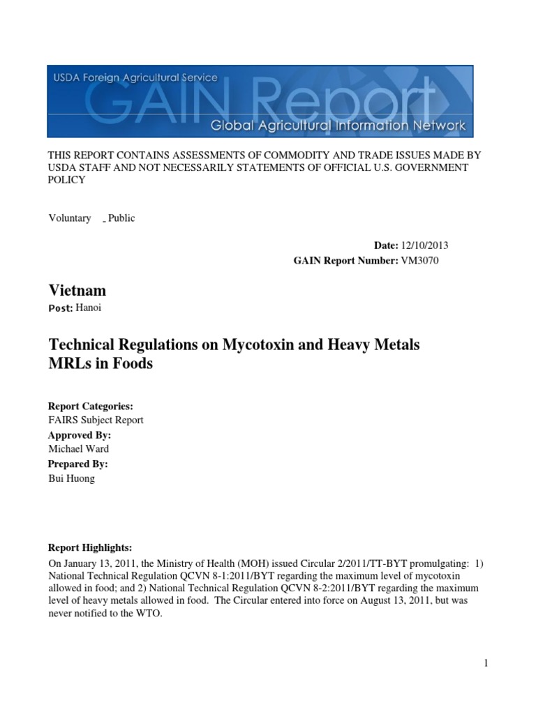 Technical Regulations On Mycotoxin and Heavy Metals MRLs in Foods ...