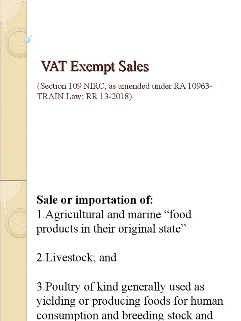 VAT Exempt Sales | PDF | Value Added Tax | Livestock