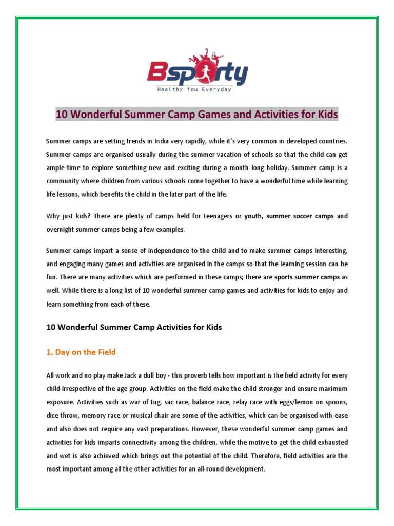 Summer Camp Games and Activities Guide | PDF | Language Arts ...