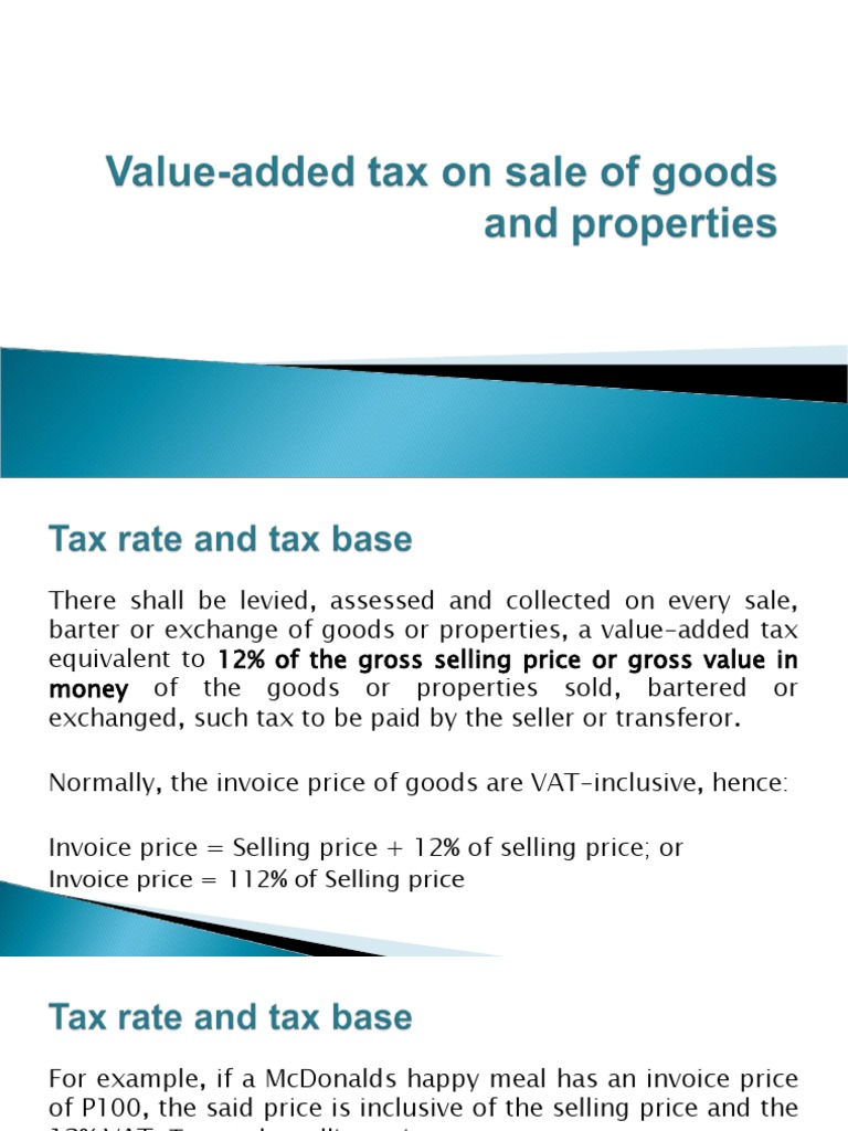 VAT On Sale of Goods and Properties | PDF | Value Added Tax | Taxes