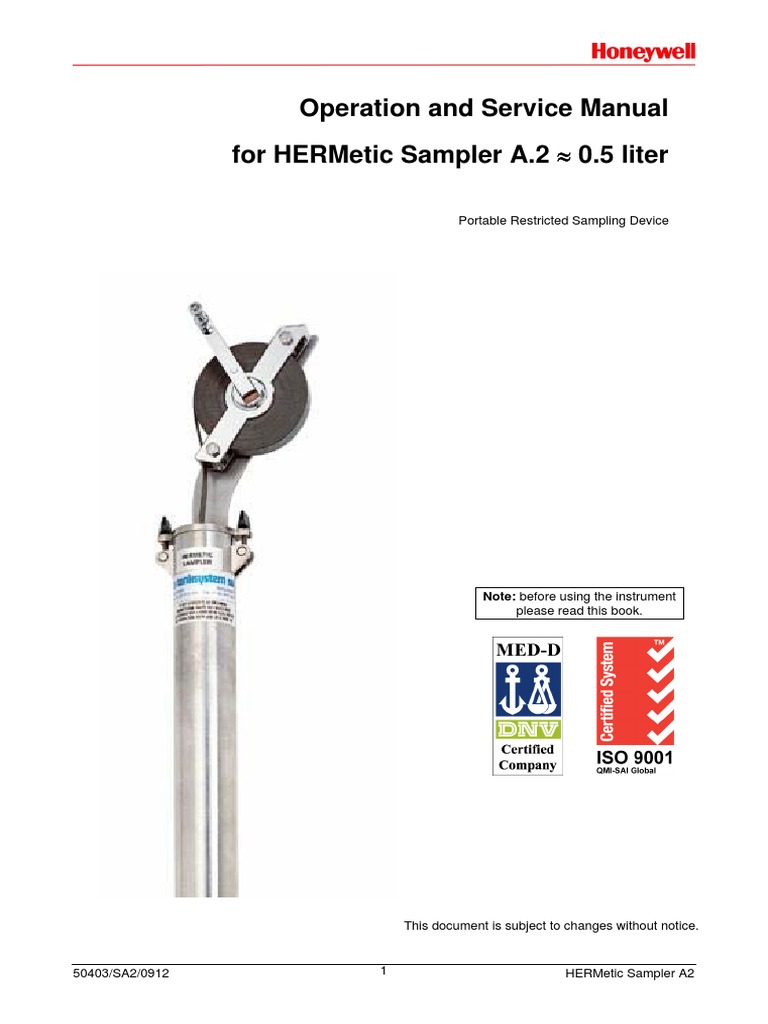 Hermetic Sampler Sa2 - 50403 - Master | PDF | Valve | Pipe (Fluid ...