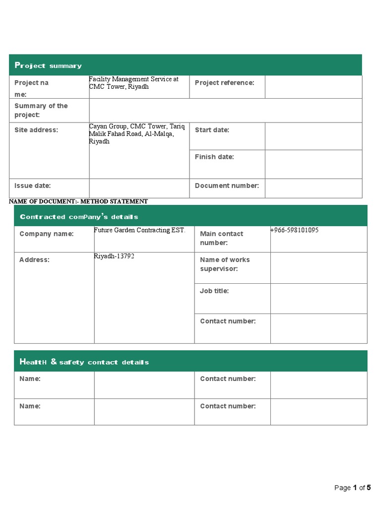Facility Management Method Statement Riyadh | PDF | Personal Protective ...