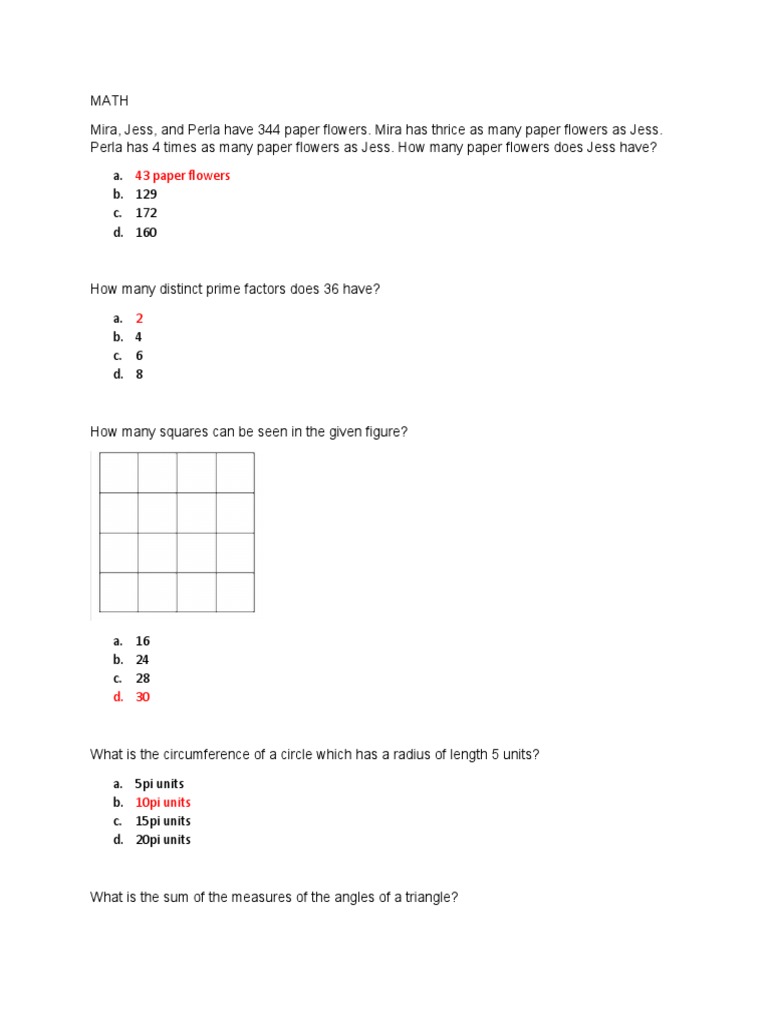 HS Math Entrance Exam Reviewer | PDF