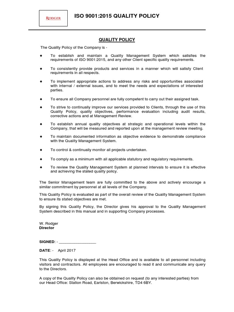 Establishing a Quality Management System: This Company's ISO 9001:2015 ...