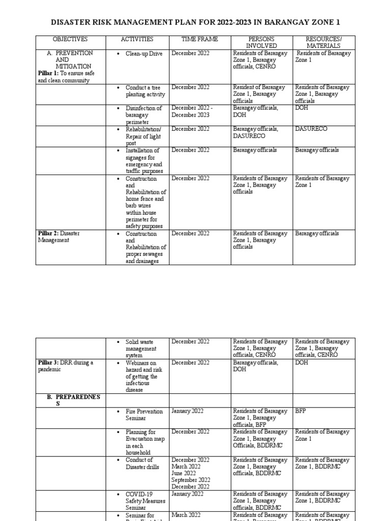 Lyza DRRM Plan | PDF | Prevention | Safety