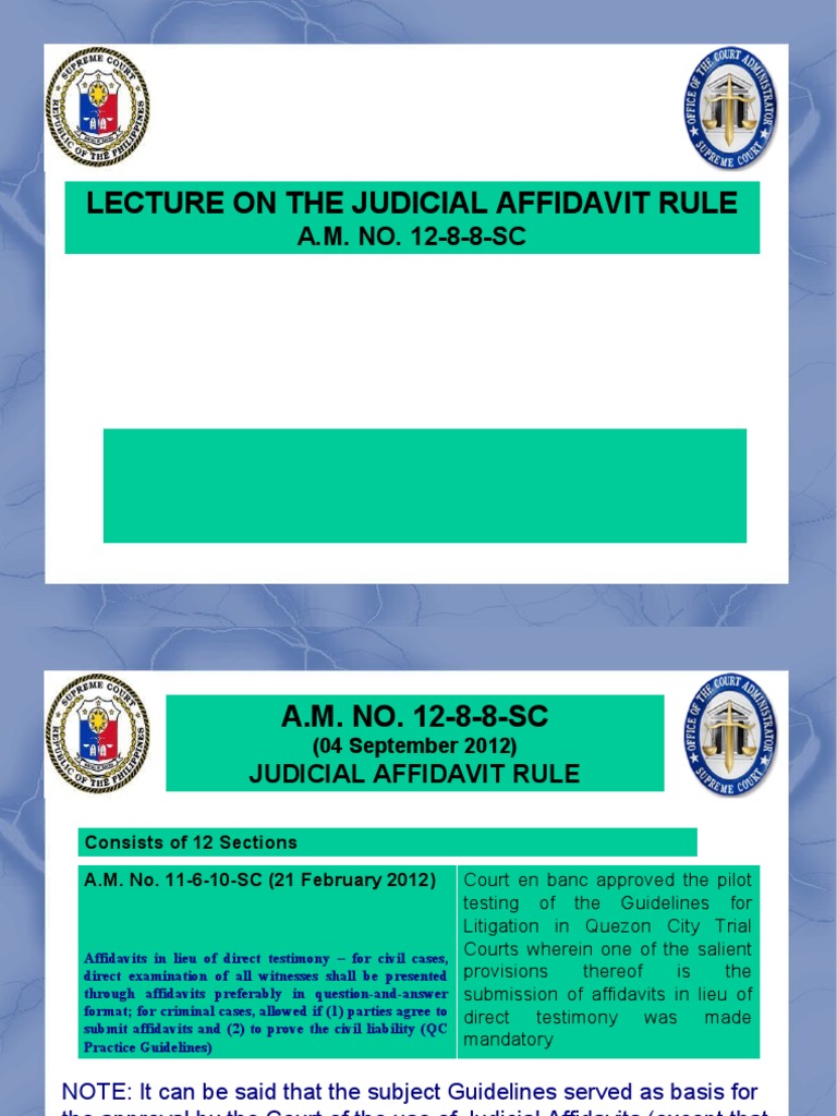 Lecture On The Judicial Affidavit Rule: A.M. NO. 12-8-8-SC | PDF ...