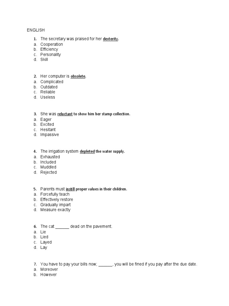 JH English Entrance Exam Reviewer | PDF