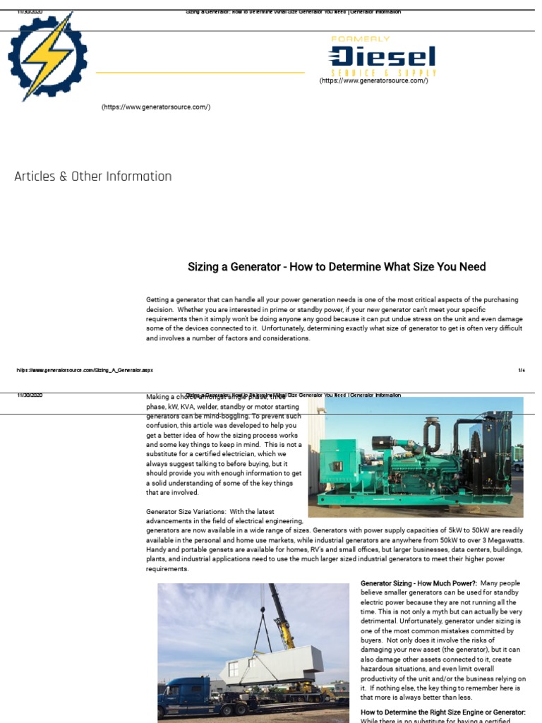 Generator Sizing Guide: Find Your Size | PDF | Electric Power ...
