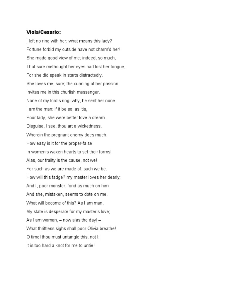 Twelfth Night Viola Monologue | PDF | Art