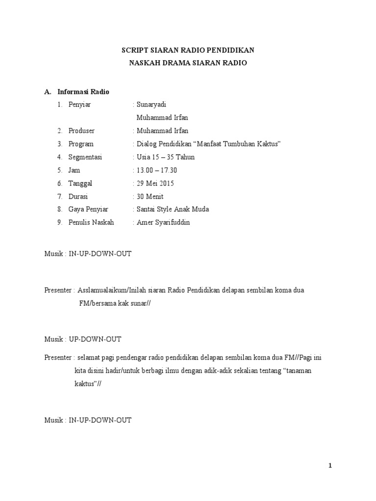 Script Siaran Radio Pendidikan Naskah DR | PDF