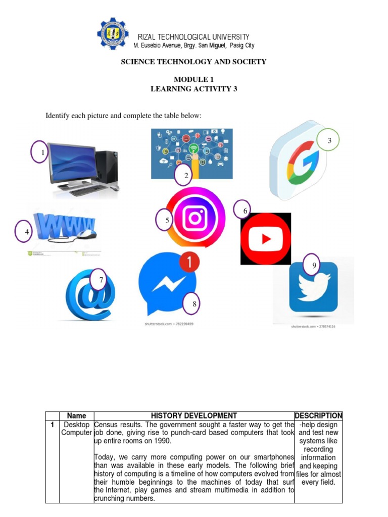 Science Technology and Society Learning Activity 3: Rizal Technological ...