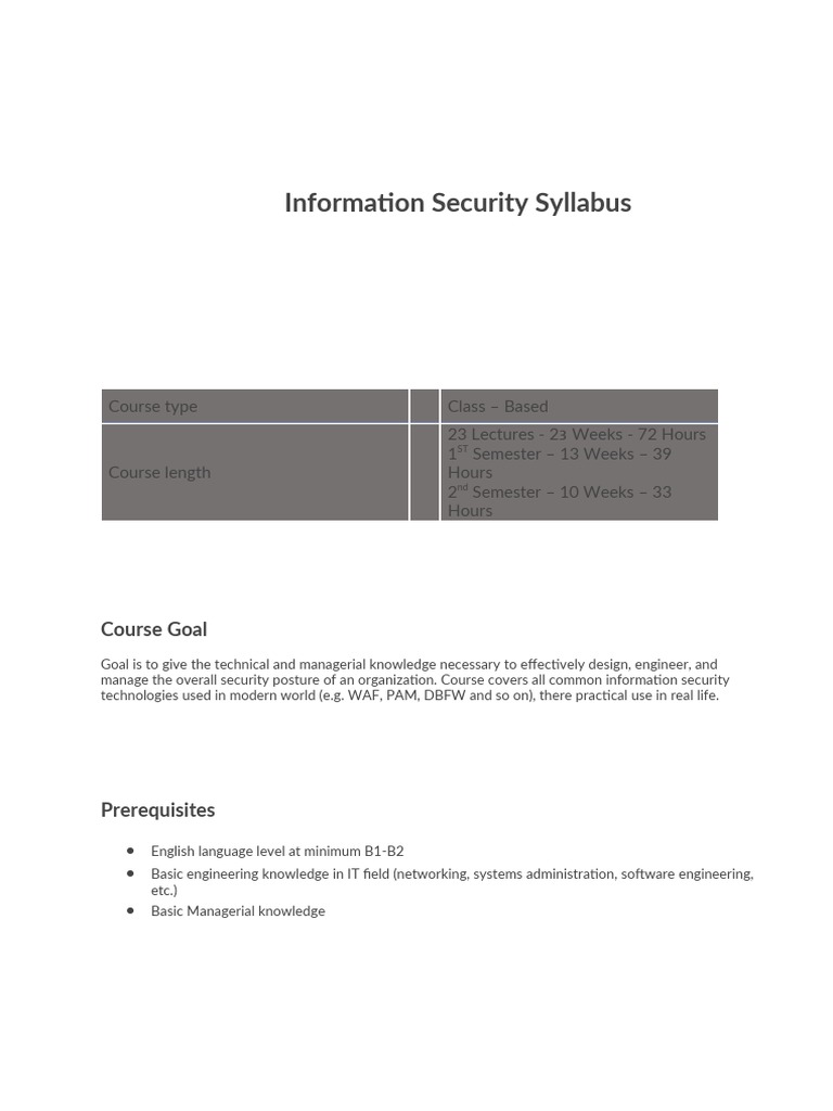 Information Security Syllabus - Last - Version (3hours Lecture Length ...
