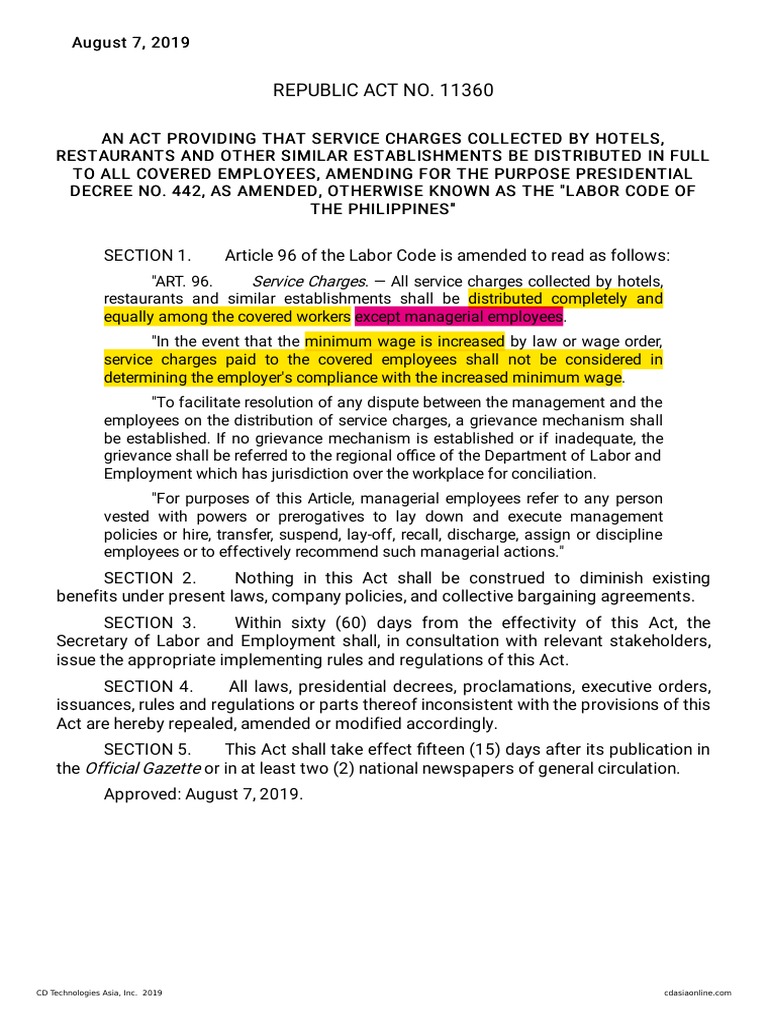 Republic Act No. 11360: Official Gazette | PDF | United States Labor ...