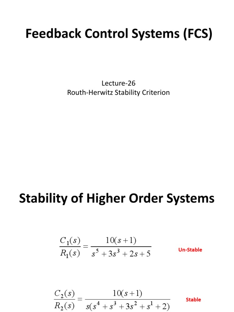 Feedback Control Systems (FCS) : Lecture-26 Routh-Herwitz Stability ...