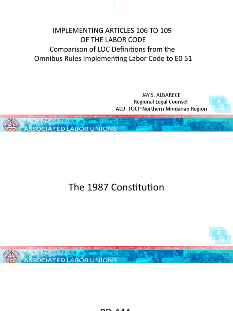 Implementing Articles 106 To 109 of The Labor Code Comparison of LOC ...