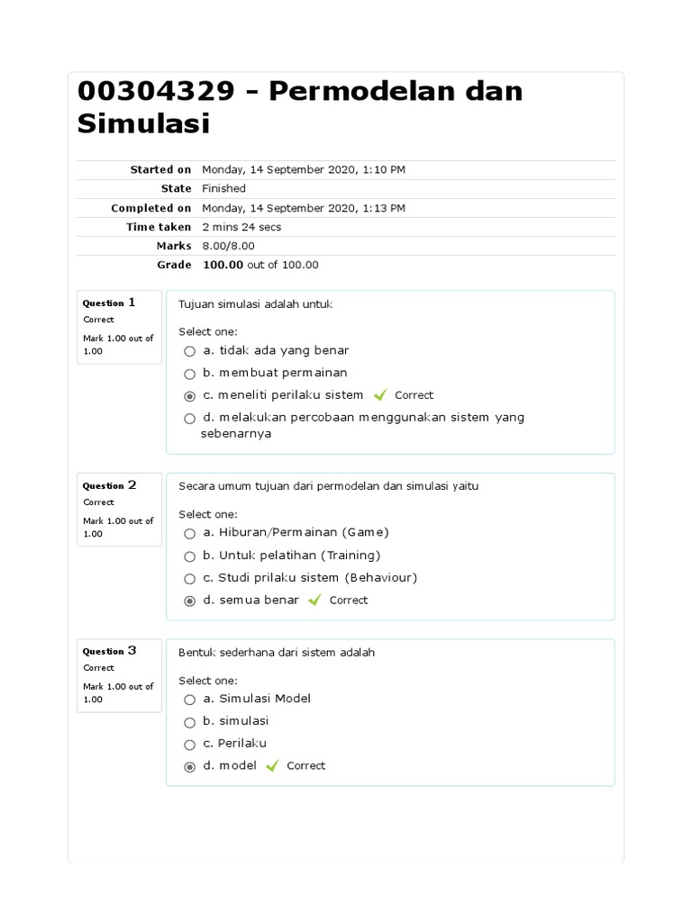 Permodelan Dan Simulasi: Correct Mark 1.00 Out of 1.00 | PDF | Metode & Bahan Ajar | Komputer