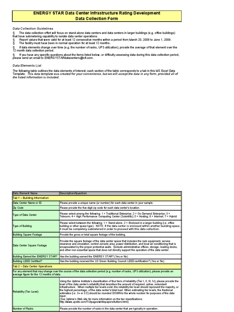 Data - Collection - Form - Data Centre | PDF | Data Center | Heat Exchanger